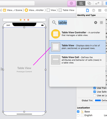 UITableView をストーリボードで作る